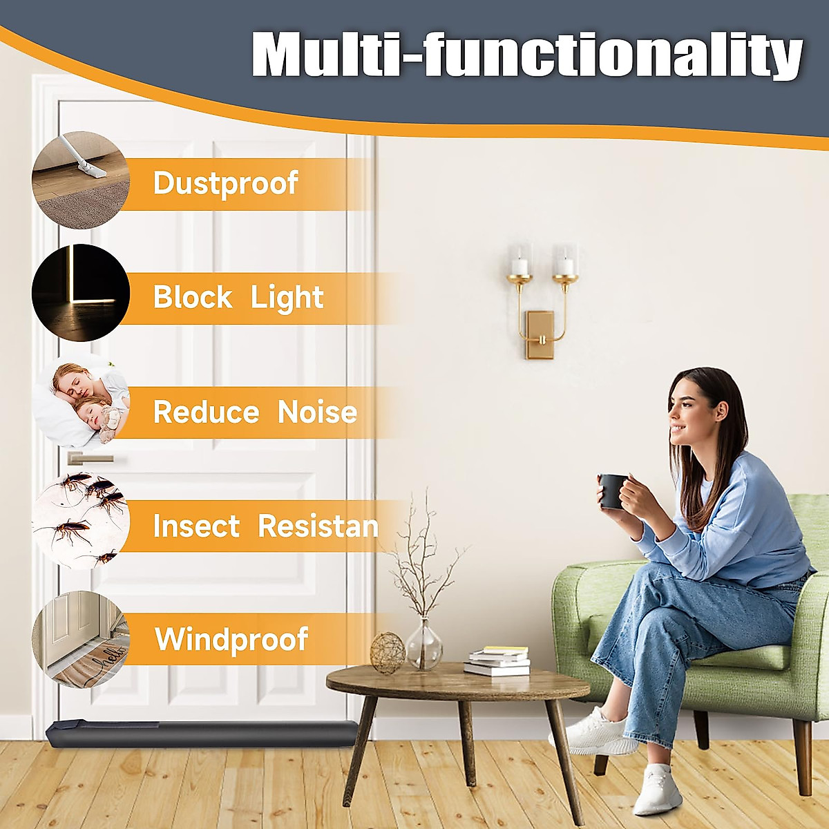 BlissTrends Door Draft Stopper Covers Gaps up to 2", Draft Stopper for Bottom of Door Soundproof, Windproof, Dustproof, Block Light, Insect Resistant, Under Door Draft Stopper 36 Inch (Black)