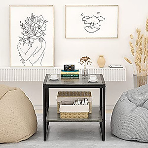 Homieasy End Table, 20 Inch Square Side Table Modern Night Stand with 2-Tier Storage Shelf, Living Room Small Coffee Table, Wood Finish Bedside Table for Bedroom,Black Oak