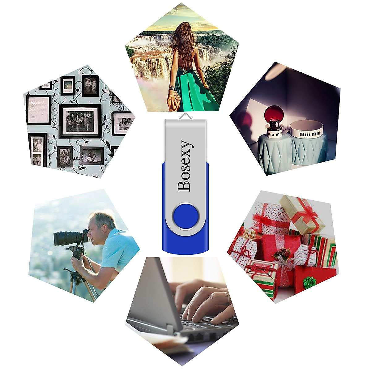 USB Flash Drives 32GB Bosexy Thumb Drive Swivel Bulk Memory Stick Pendrive with Led Indicator Mix Color, Black/Blue/Red/Green/Purple (5PCS, 32G Each)