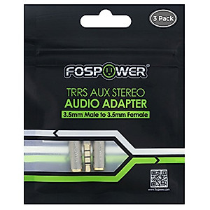 FosPower (3 Pack 3.5mm (1/8") Male to Female Stereo Audio Headphone Jack Adapter [Ultra-Slim Design | 4-Conductor TRRS | 24K Gold Plated Connector] for Phones, Tablets, Headphones & Card Readers