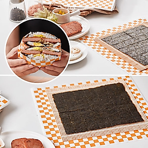 Hslife 100 Sheets Checkered Dry Waxed Deli Paper Sheets, Paper Liners for Plastic Food Basket, Wrapping Bread and Sandwiches (Orange)