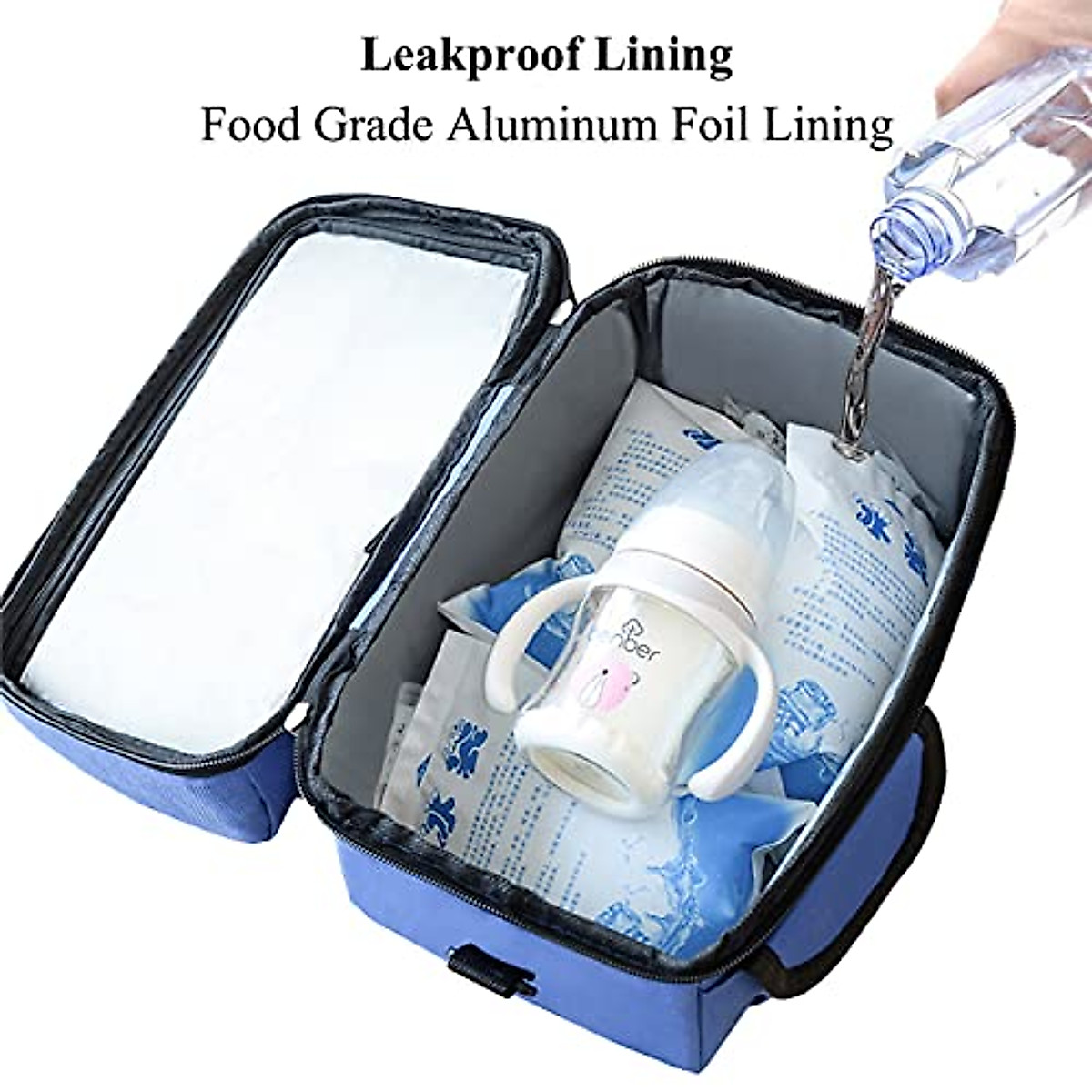 Vaupan Large Insulated Lunch Bag for Women and Men, Dual Compartment Reusable Lunch Box for Office Work Picnic, Leakproof Cooler Lunch Tote Bag with Adjustable Shoulder Strap for Adult (Blue)