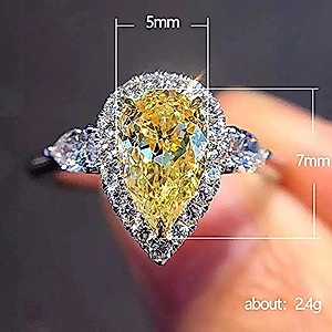 SCHZBSP S925 sterling silver exquisite pear-shaped cut yellow 5A zircon engagement ring inlaid with shiny diamond ring fashion women's water drop ring party prom accessories (8)