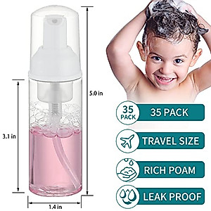 35 Pack Plastic Foam Bottles Travel Soap Dispenser Bottles with Pump Mini Liquid Foaming Soap Bottles for Refillable Hand Sanitizer Lash Cleanser Shampoo Castile Clear(2 oz)
