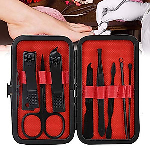 8pcs Manicure Set, Stainless Steel Material High Hardness Mens Grooming Kit, Eyebrow Scissors Nail Clipper Acne Needle Pedicure Kit, for Trim Nail Edge