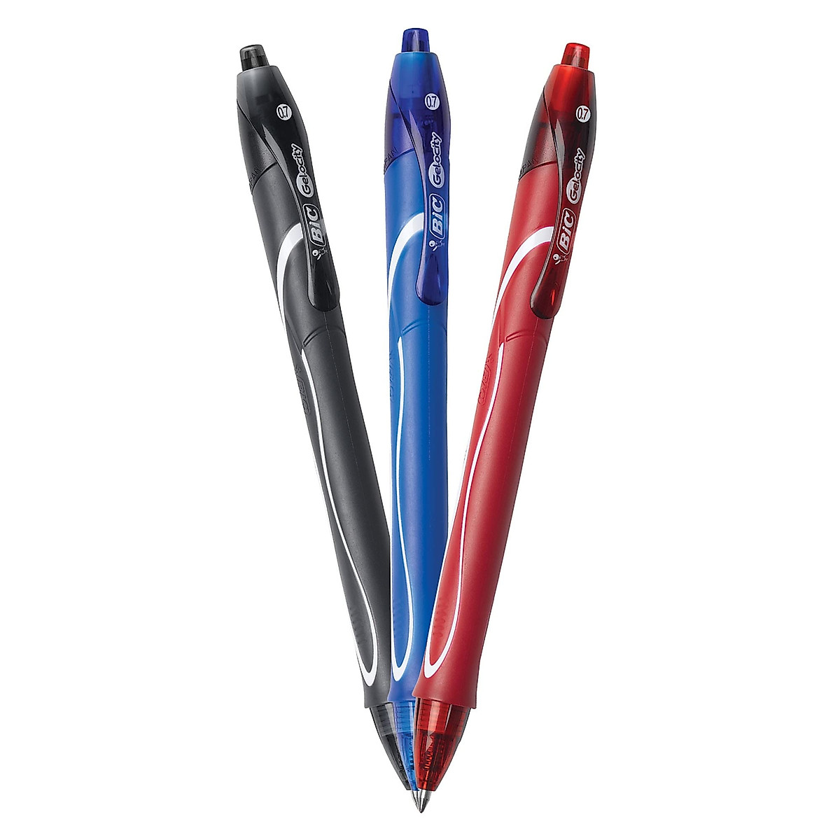 BIC® Gel-ocity Quick Dry Retractable Gel Pens, Medium Point, 0.7 mm, Black/Blue/Red Barrels, Black/Blue/Red Inks, Pack O