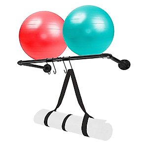 Wall Mount Storage Rack Gym ball Yoga mat Organizer Holder Industrial pipe clothing Rack with S Hooks