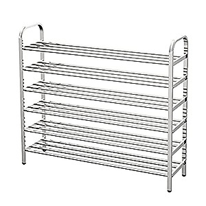 Shoe Rack Organizer for white metal,6 Tier Free Standing Shoe Rack Stainless steel Shoes Storage Shelf,Stackable Shoe Shelf for Entryway Doorway in silver