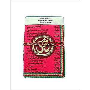 Rastogi Handicrafts Lokta Handmade Paper Journal Diary Note Book Planner Diary Pink Om Chakra Spiritual SIZE - 6x4 INCH