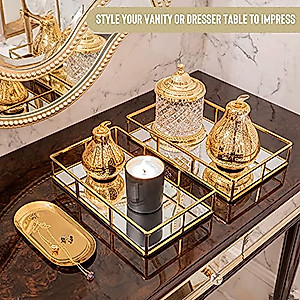 Mili Home Gold Vanity Tray Gold Perfume Tray for Dresser, Bathroom,Gold Decorative Tray Makeup Tray for Makeup, Mirror Dresser Tray Organizer for Jewelry