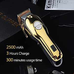 Kemei Golden Cordless Professional Hair Clippers Hair Trimmer for Men for Stylists and Barbers Full Metal Housing Hair Clipper USB Charge (Golden)