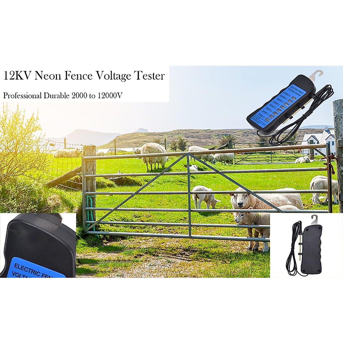 OKJHFD 12KV Neon Fence Voltage Tester Neon Fault Finder, Electric Fence Voltage Tester Professional Durable 2000 to 12000V 8 Neon Indicator Lights Waterproof Fence Tester for Farms,Home,Gardens