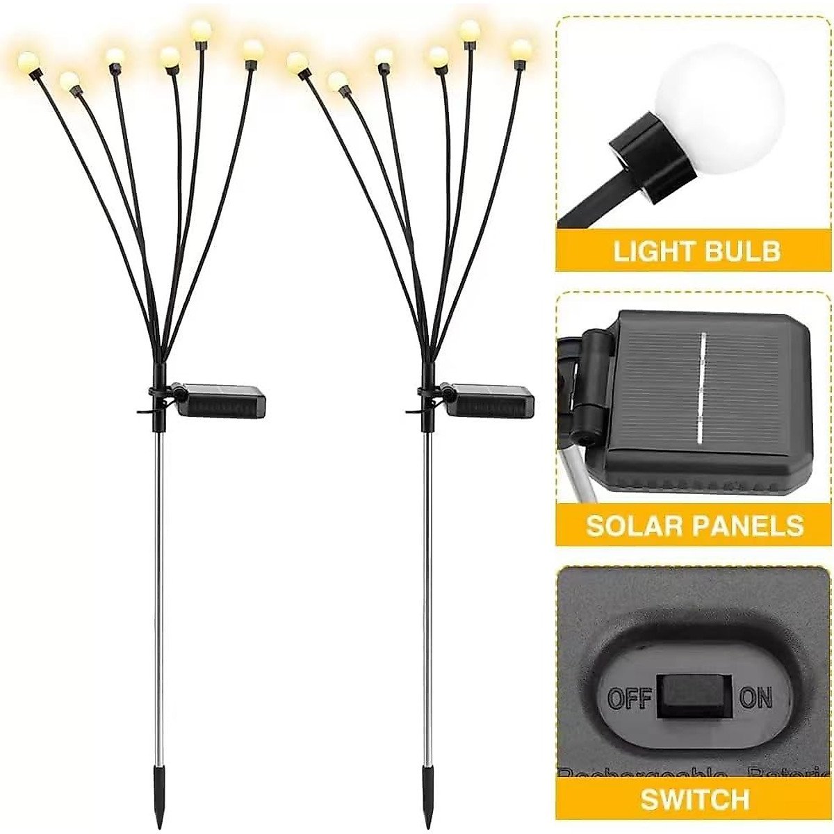 YUMMIS Upgraded Solar Swaying Light, Sway by Wind, Solar Outdoor Lights, Yard Patio Pathway Decoration, High Flexibility Iron Wire & Heavy Bulb Base, Warm White(2 Pack)