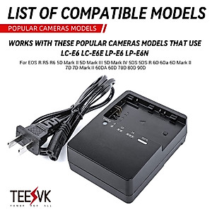LP-E6 Battery Quick Charger for Canon: Compatible with LP-E6 LP-E6N LC-E6 LC-E6E Battery for Canon EOS R R5 R6 6D 7D 5D 5DS 5DS R 60D 60DA 70D 80D 5D Mark III 90D Mark II Cameras Power Supply