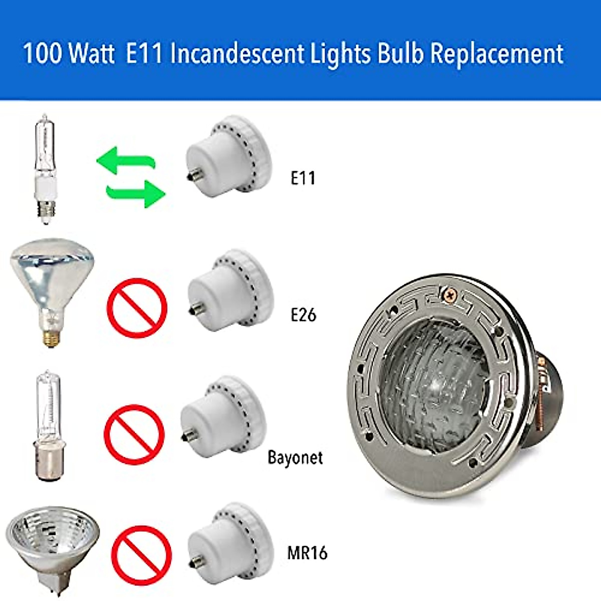 T4 E11 LED Spa Lights Bulb RGB Multi Color Changing Replacement Bulb for Pentair Inground Spa Lighting Fixture 120Volt 15 Watt