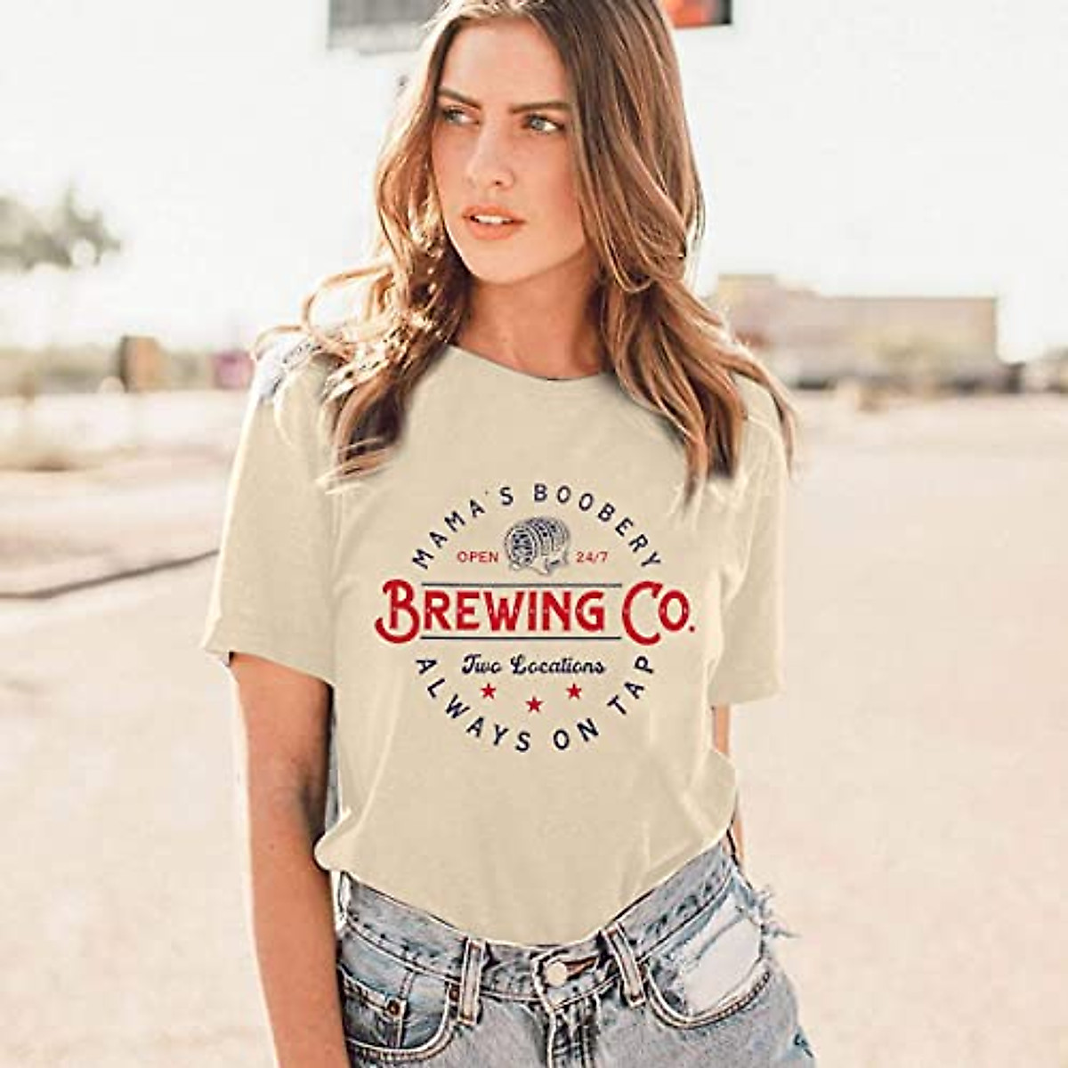 Mama's Boobery Shirt Women Brewing Co T-Shirt Mom Life Tee Shirt Breast Feeding Graphic Short Sleeve Top White
