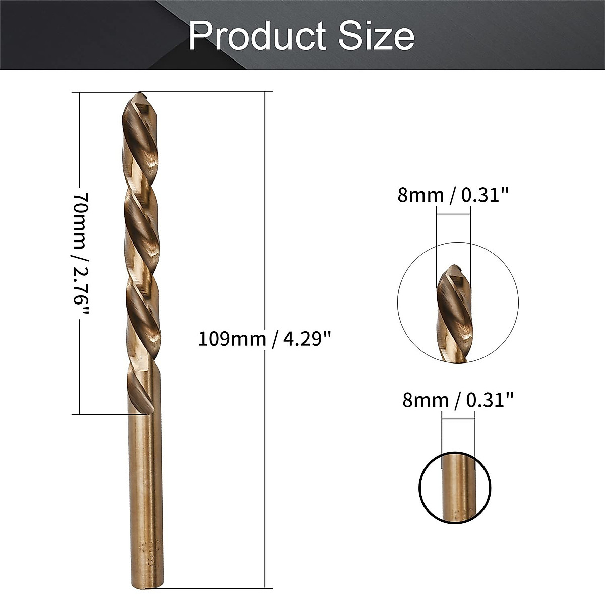Utoolmart 1pcs 8mm Twist Drill with Titanium Coated High Speed Steel Bit HSS CO for Steel,Copper,Aluminum Alloy
