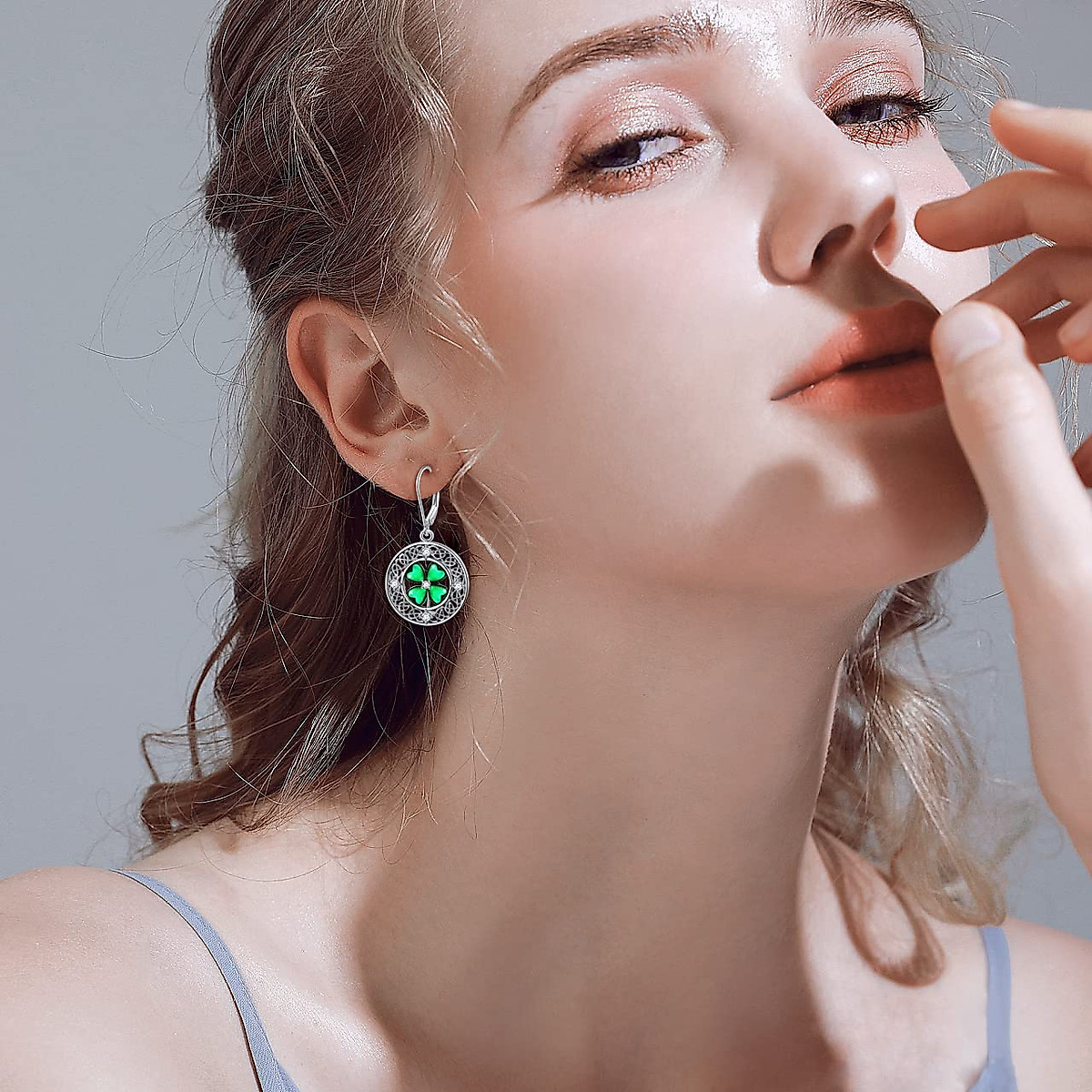 Shamrock Earrings Sterling Silver St Patrick’s Day Earrings Celtic Knot Leverback Earring Four Leaf Clover Earrings Green Irish Jewelry Gifts