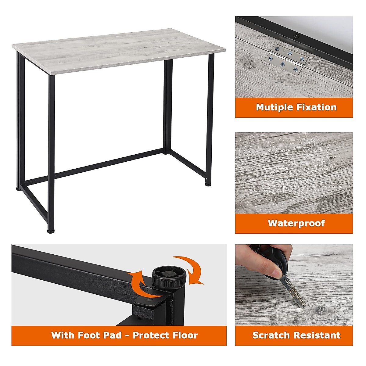 Leopard Outdoor Products Folding Computer Desk for Small Spaces, Space-Saving Home Office Desk, Foldable Computer Table, Laptop Table, Writing Desk, Compact Study Reading Table (Black/Greige)