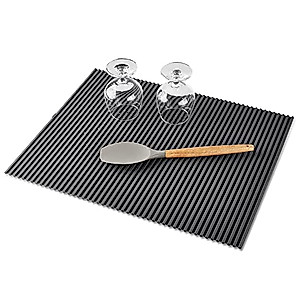 Miusco Large Thick Silicone Mat, Dish Drying Mat, Hot Tool Mat, Bar Mat 0.24 In (6.1 MM) Thick, Gray, 20" x 16", Premium Heat Resistant Kitchen Mat, Non-slip Pads, Fast Drying, Dishwasher Safe, Grey