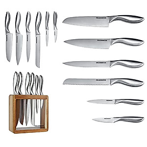 FRASOICUS 7 Pieces Kitchen Knife Set with Wooden Block, German Stainless Steel Ultra Sharp, Professional Chef Knife Set for Kitchen Best Gift
