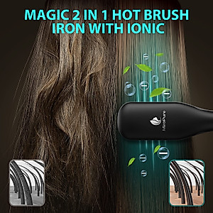 MiroPure Hair Straightener Brush Heated Straightening Brush with Ionic Generator, 30s Fast MCH Ceramic Even Heating, 11 Temperature Control, Professional Straightener Comb for Straightening (Black)