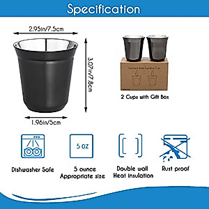 Easyworkz Stainless Steel Espresso Cup 2pcs Set Double Wall Insulated Metal Demitasse Cups 2.5 oz