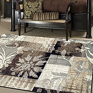 SUPERIOR Indoor Area Rug with Jute Backing, Perfect for Living Room, Hallway and Bedroom. Hardwood Floor Decoration Pastiche Contemporary Floral Patchwork Carpet, 8' X 10', Beige