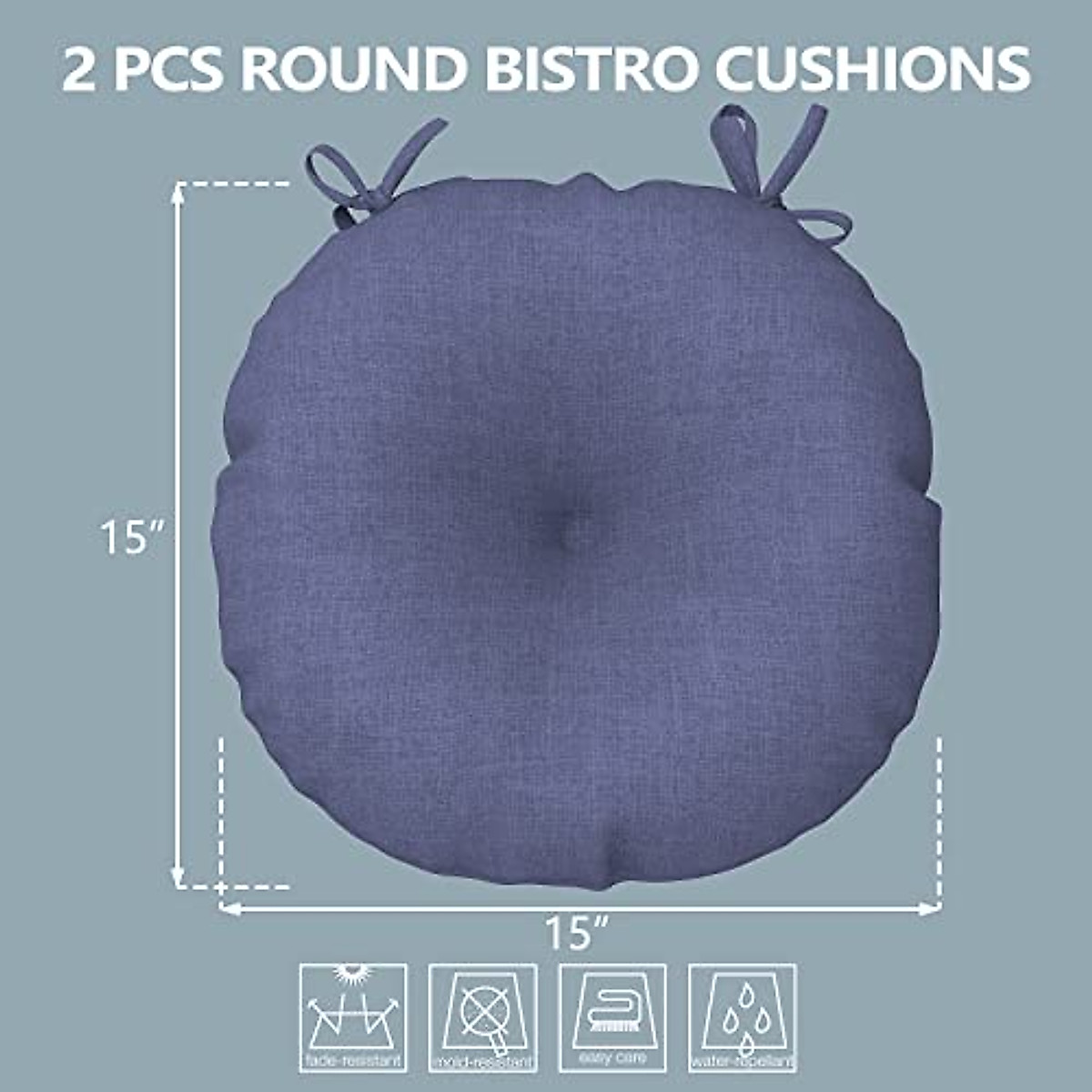 LVTXIII Outdoor All Weather Bistro Seat Cushions, Comfortable Fluffy Tufted Patio Chair Cushions Round 15”x15”x4” Set of 2 for Home Garden Furniture, Navy Textured