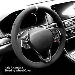 Alfanxi Hand Stitch Alcantara Steering Wheel Cover Compatible with Honda Accord Hybrid Insight 2018-2023 (White Stripe)