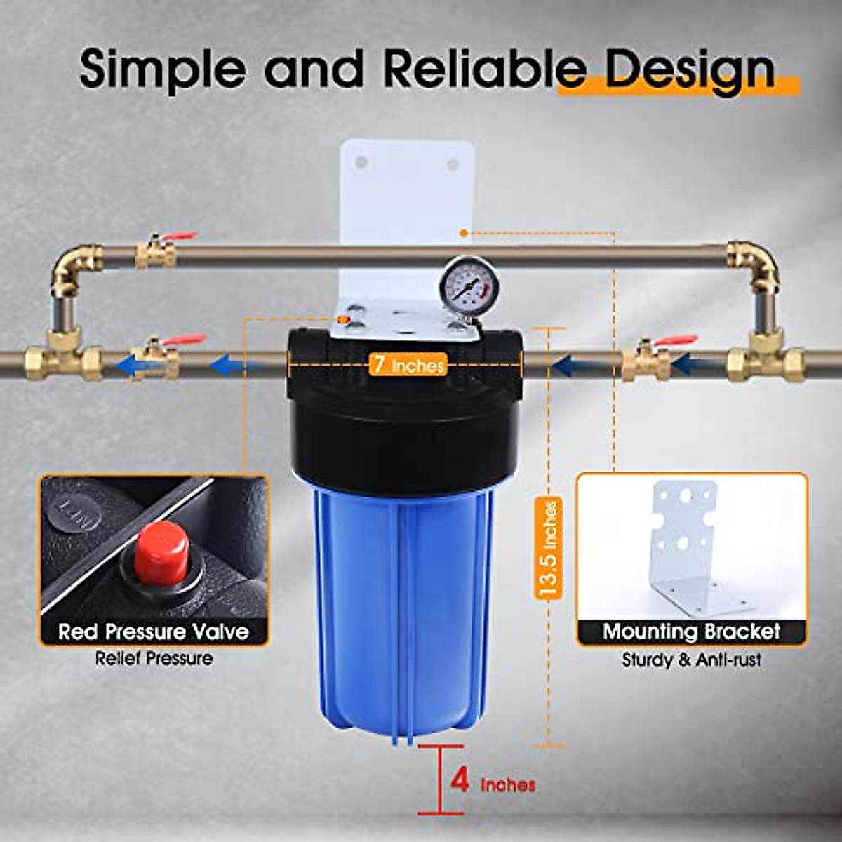 PUREPLUS Whole House Water Filtration System with Sediment and Carbon Water Filter