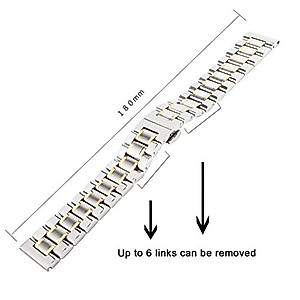 22mm Universal Two Tone Smart Watch Band Strap Solid 304 Stainless Steel in Silver and Gold Curved End