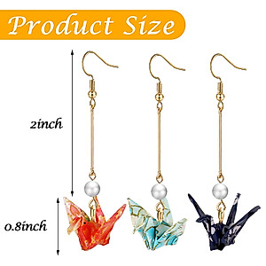 3 Pairs Origami Earrings Good Luck Paper Crane Dangle Earrings Origami Tassel Earrings Cute Bird Handmade Drop Earrings for Women Wedding Party Accessories(Classic Style)