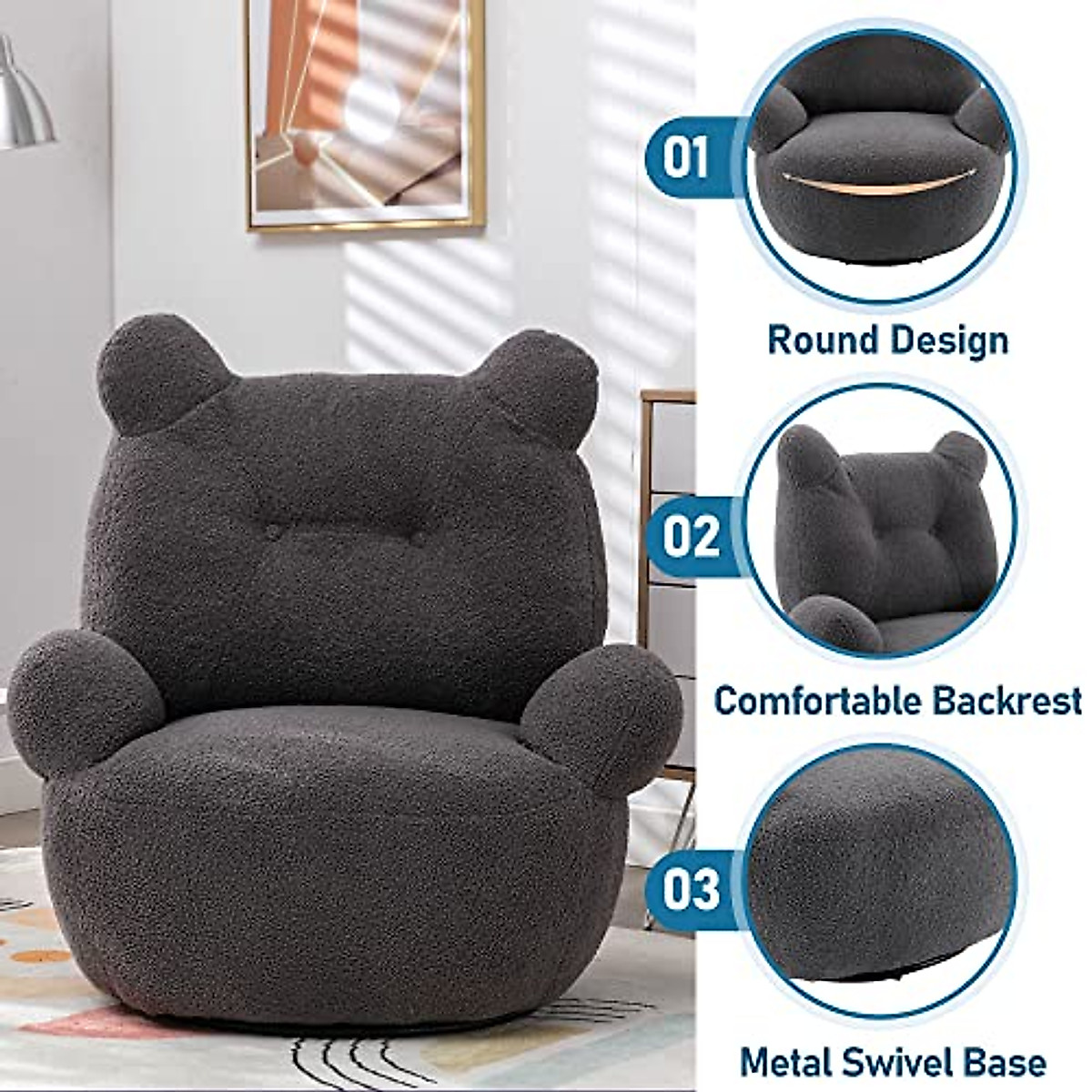 HAUSHECK Swivel Barrel Chair, Black