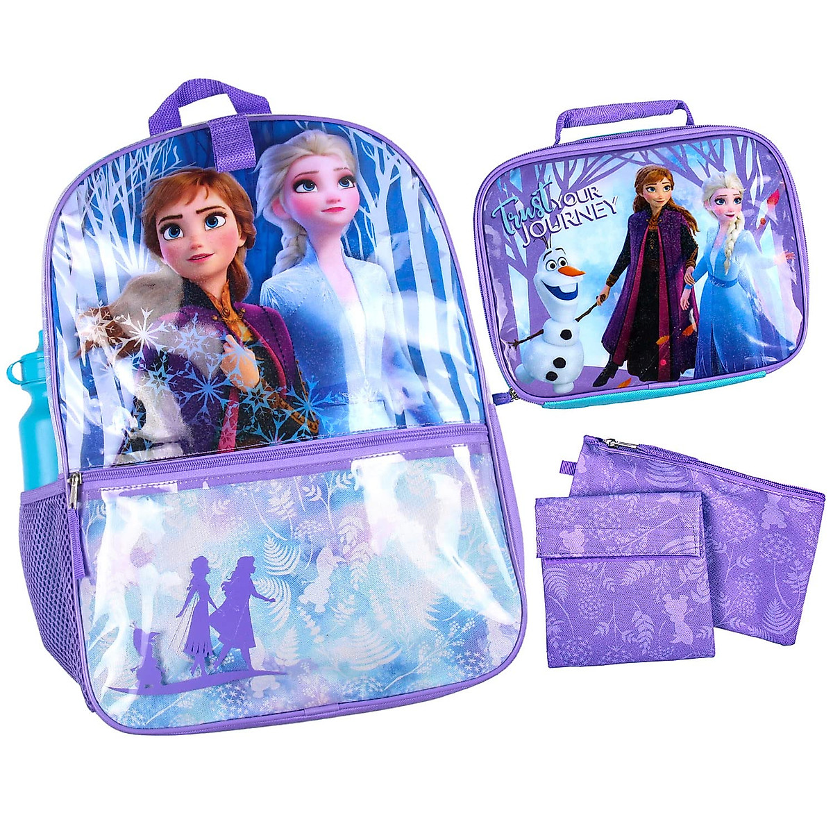 Disney Frozen Anna Elsa Olaf Trust Your Journey 5 PC Backpack Set Tote Bag