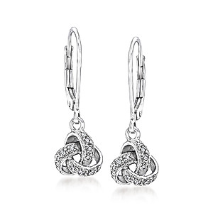 Ross-Simons Diamond-Accented Love Knot Drop Earrings in Sterling Silver