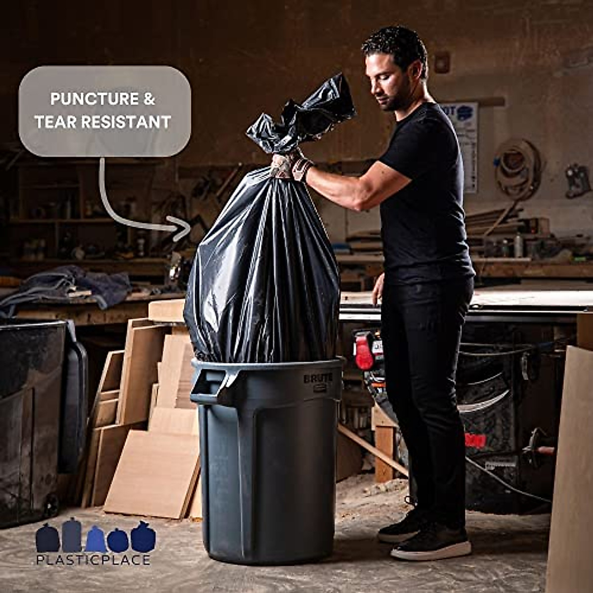 Plasticplace Contractor Trash Bags 40-45 Gallon │ 3.0 Mil │ Black Heavy Duty Garbage Bag │ 40” x 48” (50 Count)