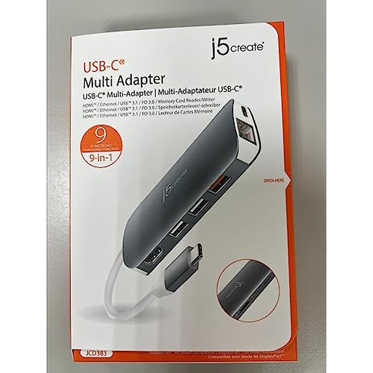 j5create USB-C 9-in-1 Multi Adapter Multi Adapter HDMI/Ethernet/USB 3.1, SD and MicroSD/PD 3.0 | 4K HDMI for MacBook | ChromeBook |USB-C Devices (JCD383)