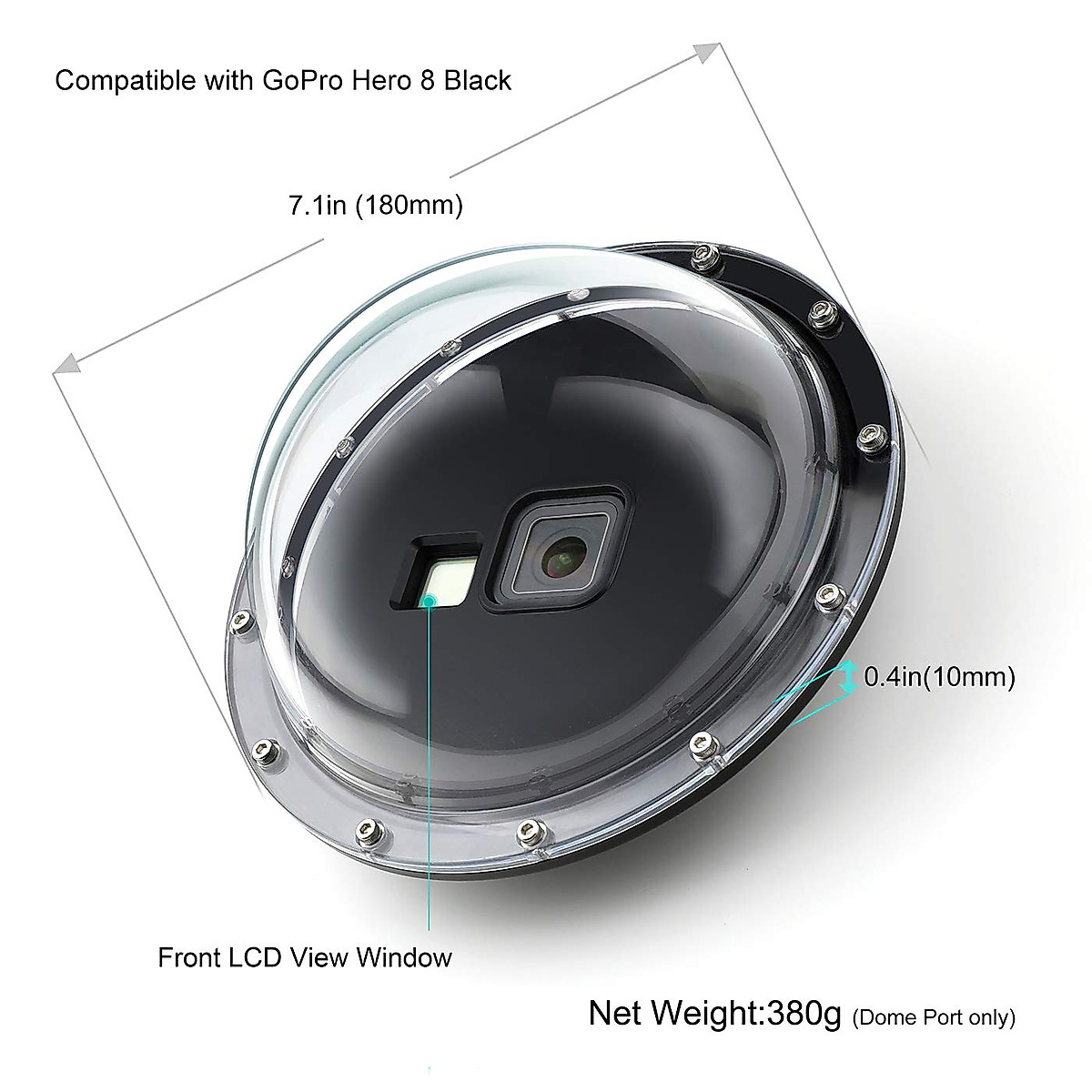 GEPULY Dome Port for GoPro Hero 8 Black, Dome Port Lens with Waterproof Housing Case Shutter Trigger Floating Hand Grip for Hero 8 Black Snorkeling Diving Underwater Photography