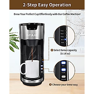 Single Serve Coffee Maker K Cup & Ground Coffee, One Cup Brews 6-14 Oz in 2 Mins, Fits Travel Mugs, with 30 Oz Removable Water Tank, Reuseable Filter, Black