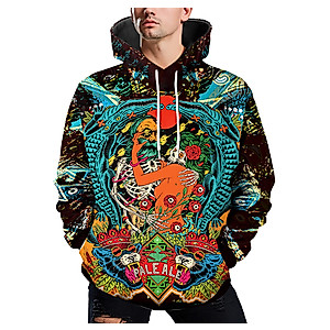 Rcimuue Men's Cool Tie Dyed Skull Skeleton Design Pattern Print Long Sleeves Costume Hoodie Pullover Black Green