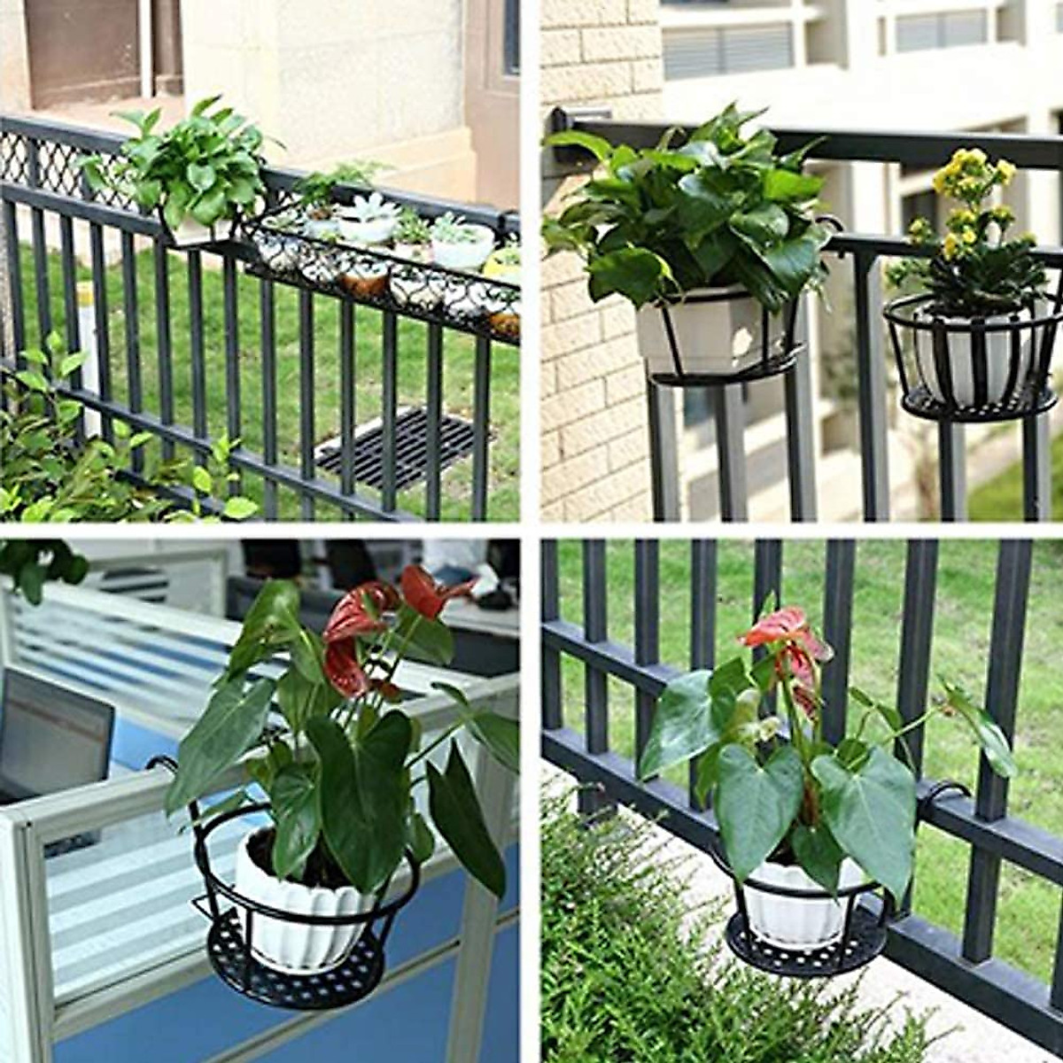 Mrisata Hanging Flower Pot Holder 8.6 Inch Mounted Balcony Hanging Railing Planters Round Iron Racks Plant Baskets Flower Pot Holders Fence Metal Potted Stand for Indoor and Outdoor