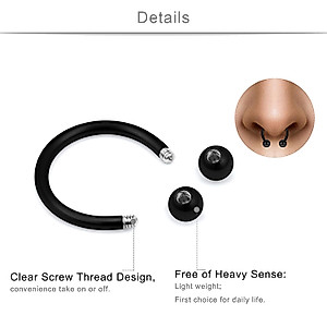 SCERRING 16g Lip Rings Stainless Steel Horseshoe Septum Nose Hoop Labret Monroe Lip Rings Nail Tragus Rook Helix Cartilage Earrings Studs Ring Medusa Piercing Jewelry 38PCS Black