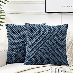 Fancy Homi 2 Packs Dusty Blue Decorative Throw Pillow Covers 18x18 Inch for Living Room Couch Bed, Rustic Farmhouse Boho Home Decor, Soft Corss Corduroy Twill Textured Square Cushion Case 45x45 cm
