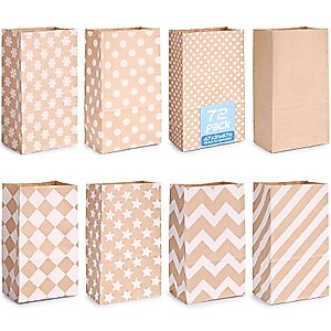 HONEYGIFTS 72PCS Paper Lunch Bags, 4.7" x 3.1" x 8.7" Small Paper Bags Bulk, Brown Lunch Bags For Kids, Treat Bags Goodie Bags For Birthday Party Wedding