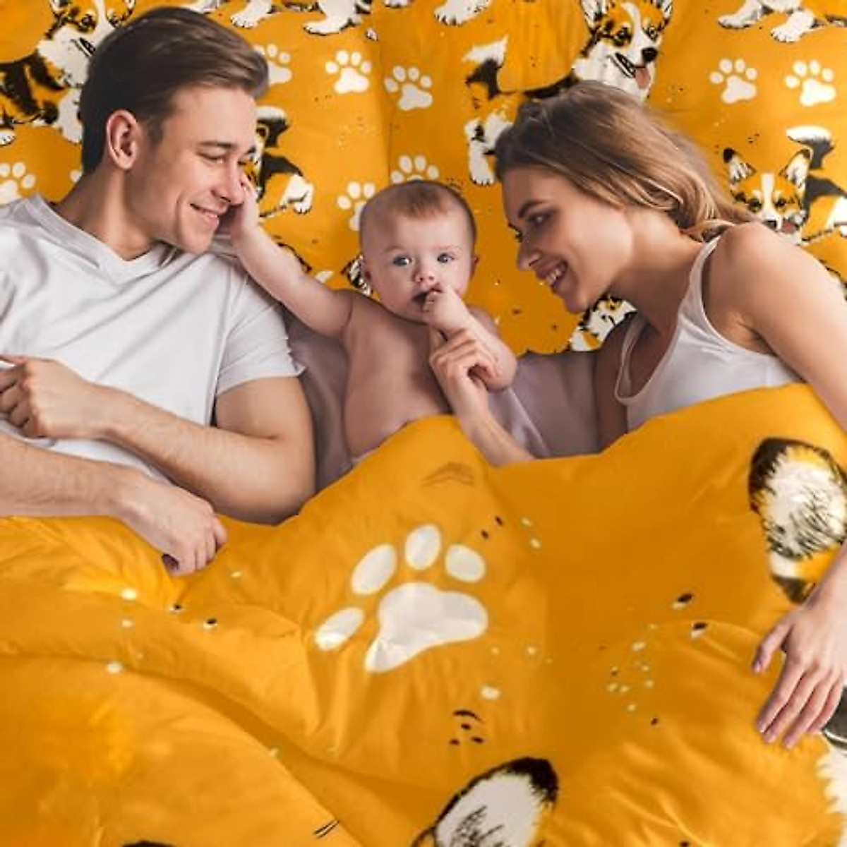 VAPOKF Duvet Covers Set Extra Longe Soft and Breathable Microfiber Comforter Bedding Set 1 Duvet Cover 2 Pillowcase with Zipper Closure for Kids Women Men, Clever Corgi Pawprints