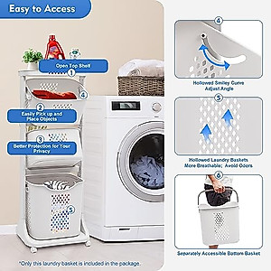DNYSYSJ 3 Layer Storage Basket Movable Household Laundry Basket,Floor-Standing 360° Rolling Large Multi-layerClothes Organizer for Kitchen,living Room and Bathroom (3 Layer),White,16.92*12.99*42.91''