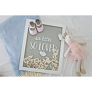 Pearhead So Little So Loved Wooden Elephant Token Frame, Little Wishes Signature Baby Shower Guestbook Alternative, Gender-Neutral Pregnancy Keepsake With 65 Signature Tokens and Pen, Gray and White