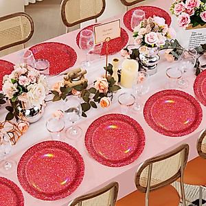 96pcs Iridescence Red Birthday Party Supplies 350 GSM Holographic Red White Christmas Plates and Napkins Rainbow Tableware Sets for Girls Women Bridal Shower Iridescent Party Decorations Serves 24