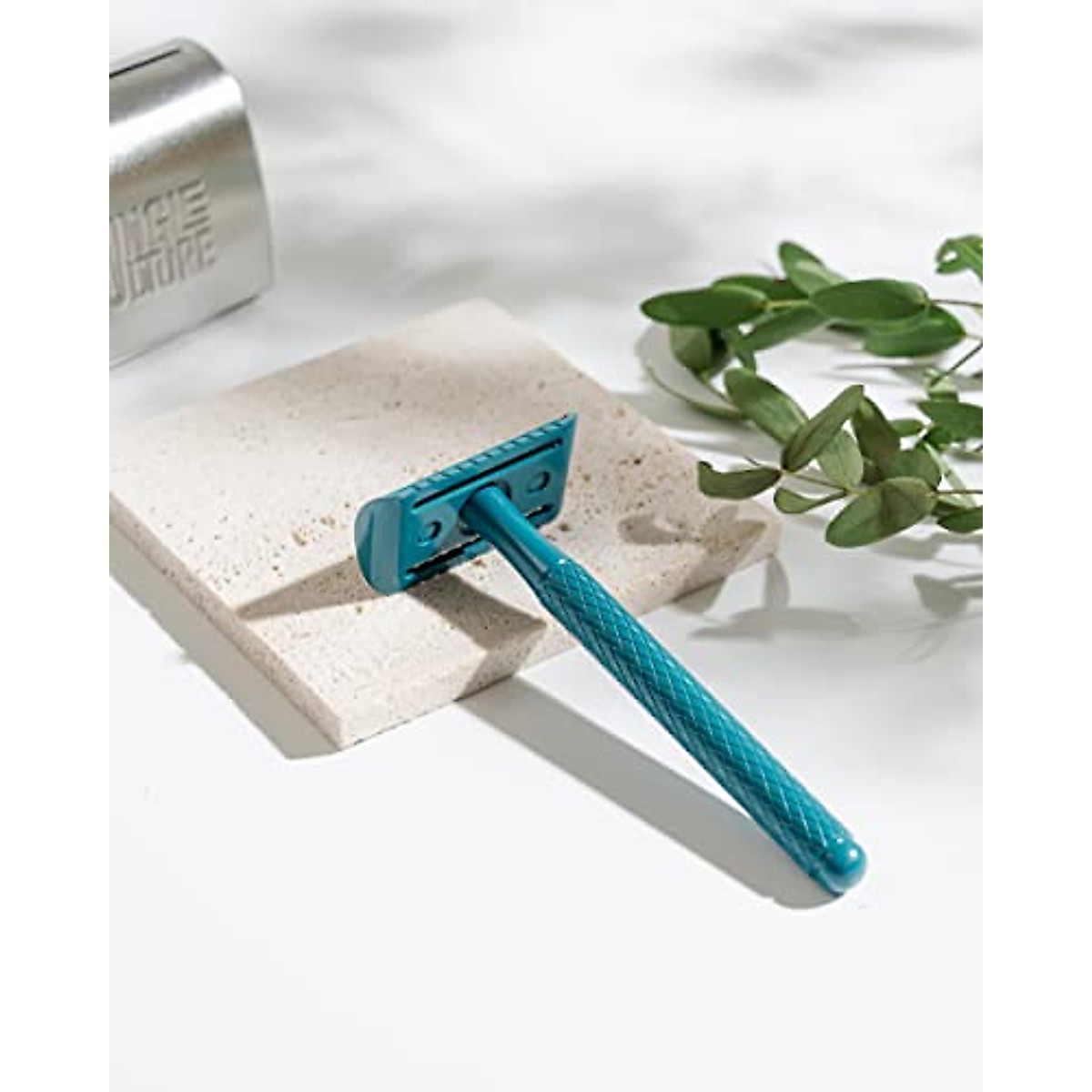 Jungle Culture Safety Razor with 10 Double Edge Blades • One Blade Metal Razors for Women & Men for Body & Face • Eco Friendly & Reusable Shaver • Teal